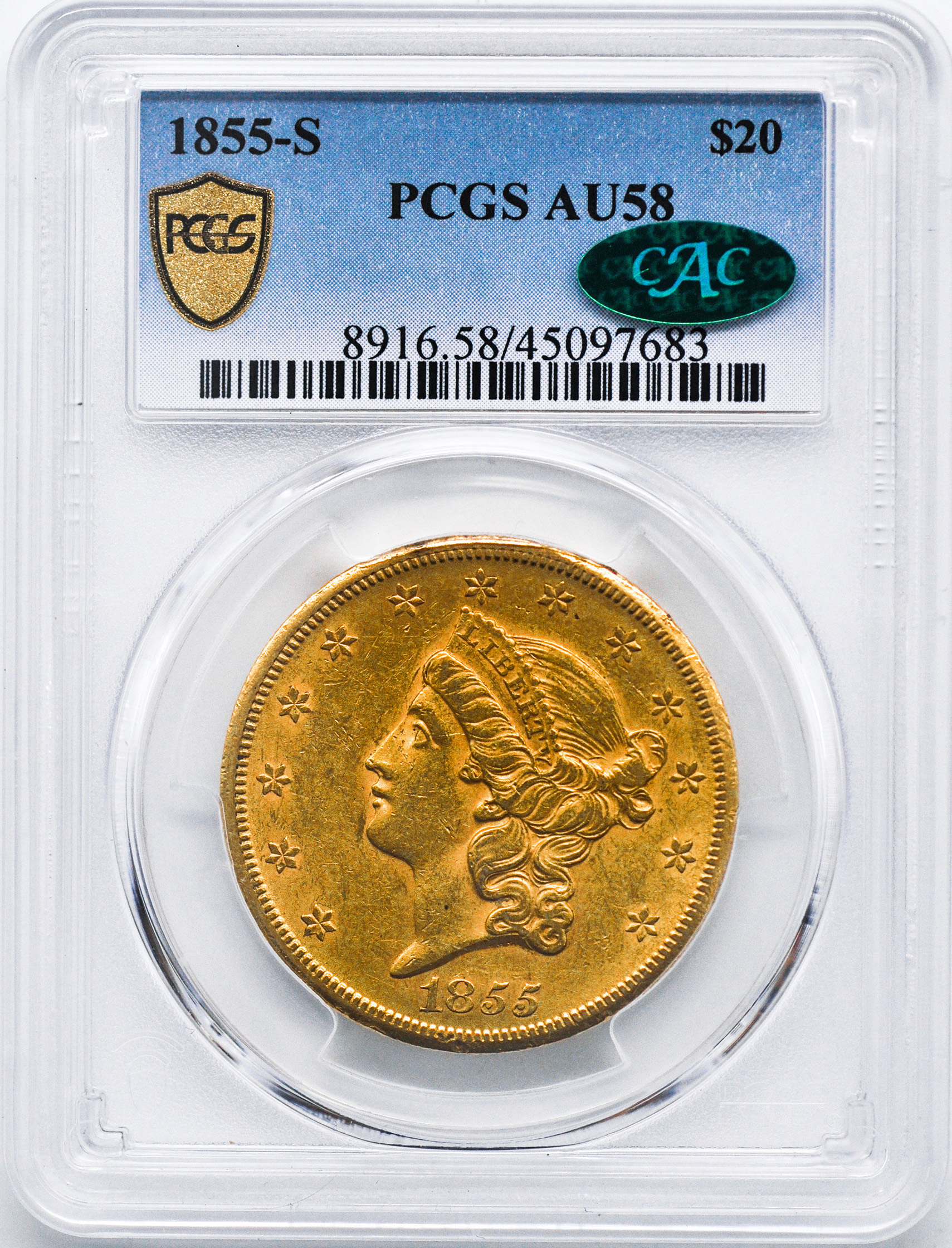 Collectors Corner - 1855-S $20 AU58 PCGS - #57142625